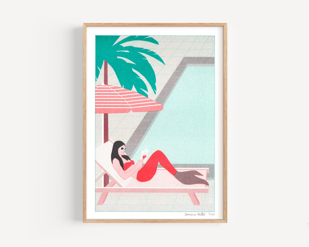 Risograph Wall Art - Swimming Pool Mermaid - A4 Limited Edition Print ...