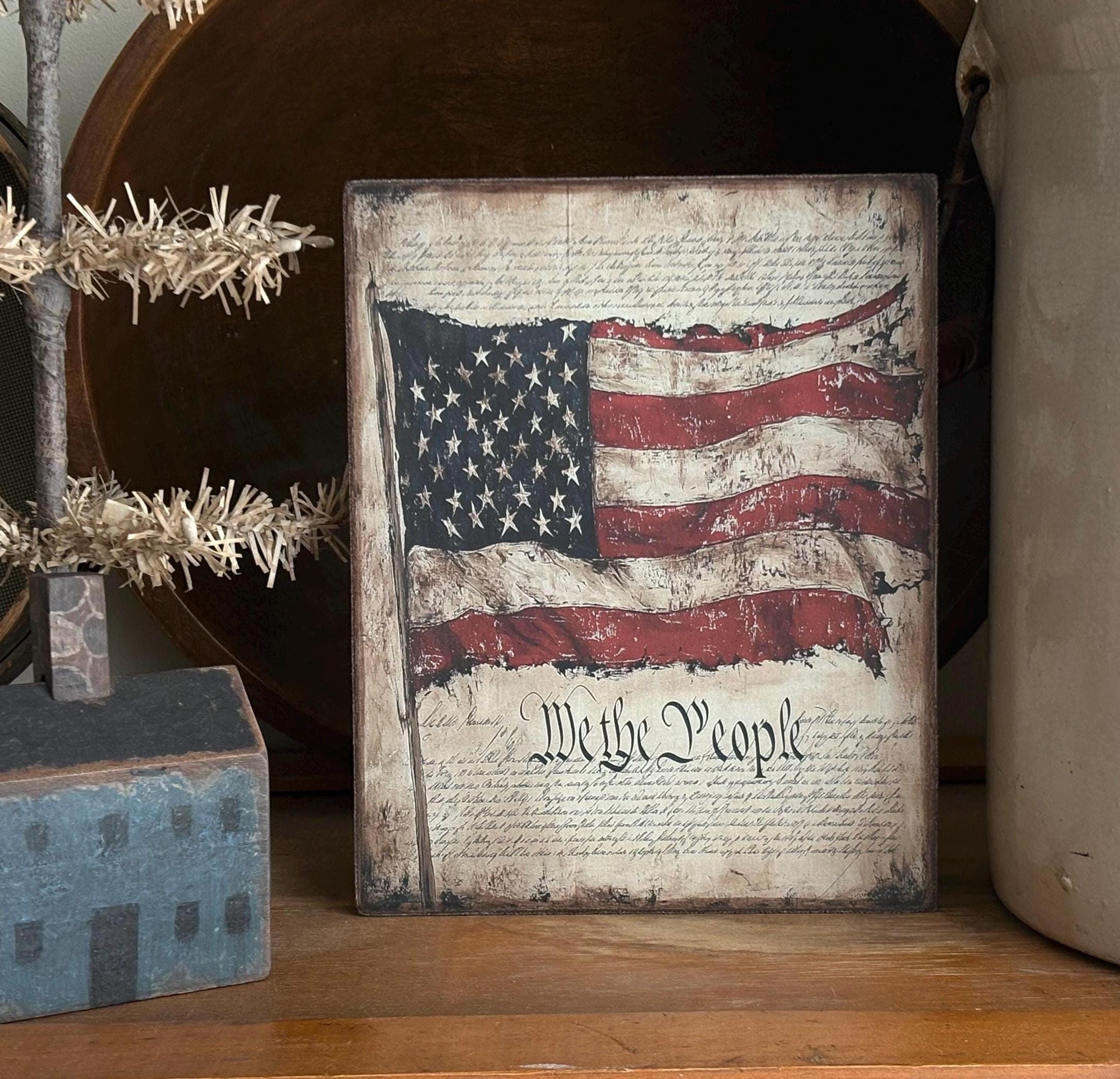 Handmade Primitive American Flag Patriotic Constitution We the People ...