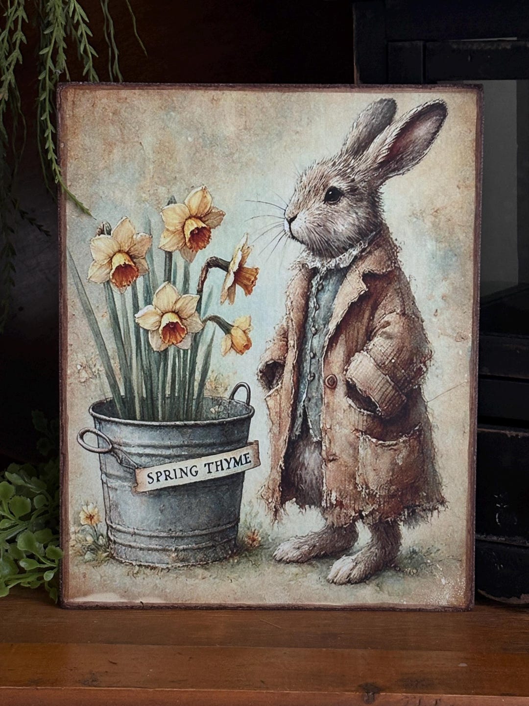 Handmade Primitive Easter Bunny Rabbit in Coat With Daffodils Spring ...