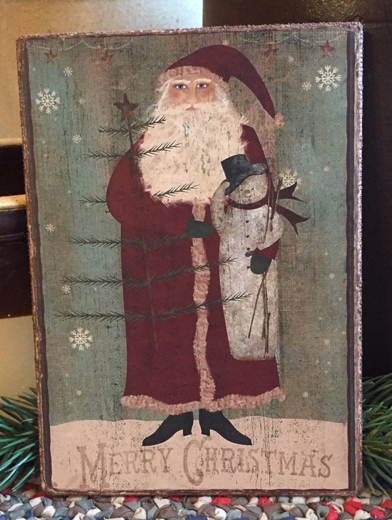 Handmade Folk Art Primitive Christmas Santa with Snowman and | Etsy