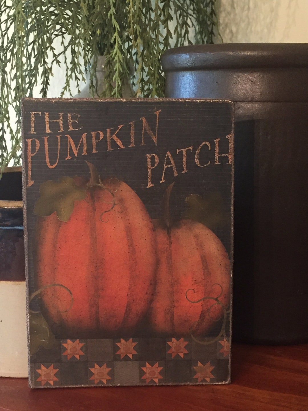 Handmade Primitive Folk Art Fall Pumpkin Patch Autumn Halloween Print ...