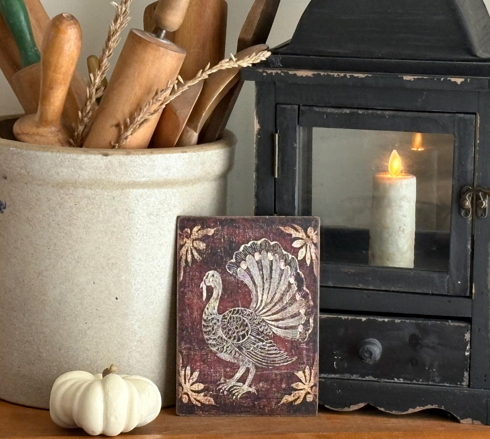 Handmade Primitive Turkey Thanksgiving Fall Print on Canvas Board 5x7 ...