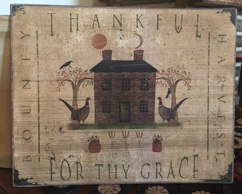 Handmade Primitive Folk Art Thanksgiving Thankful for Thy Grace ...