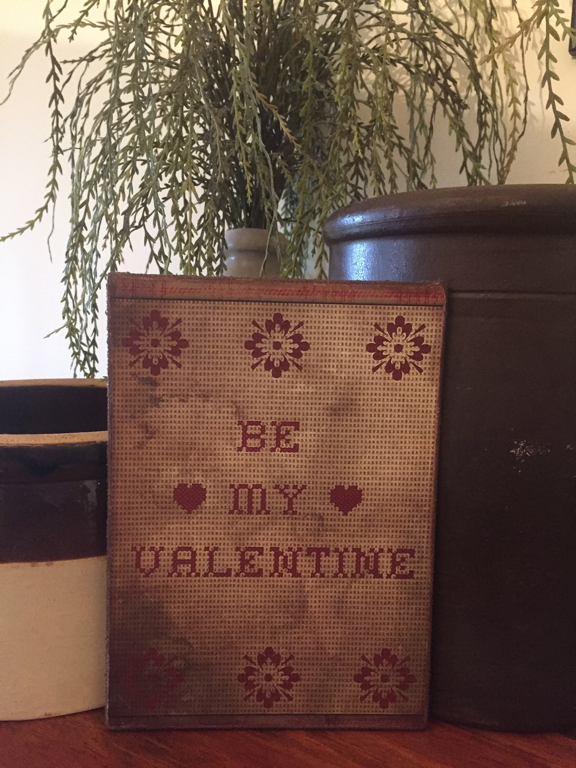 Handmade Primitive Folk Art Valentines Day Be My Valentine Heart Love ...