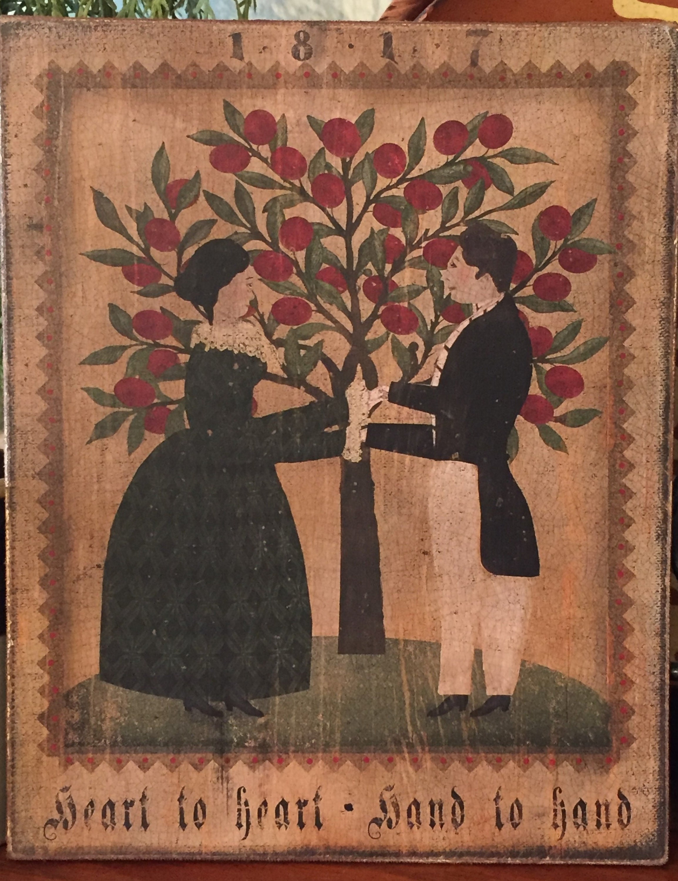 Handmade Primitive Colonial Folk Art Valentines Day Man and Woman Heart ...