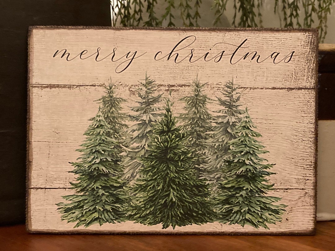 Primitive Merry Christmas Tree Snow Handmade Farmhouse Print on Art ...