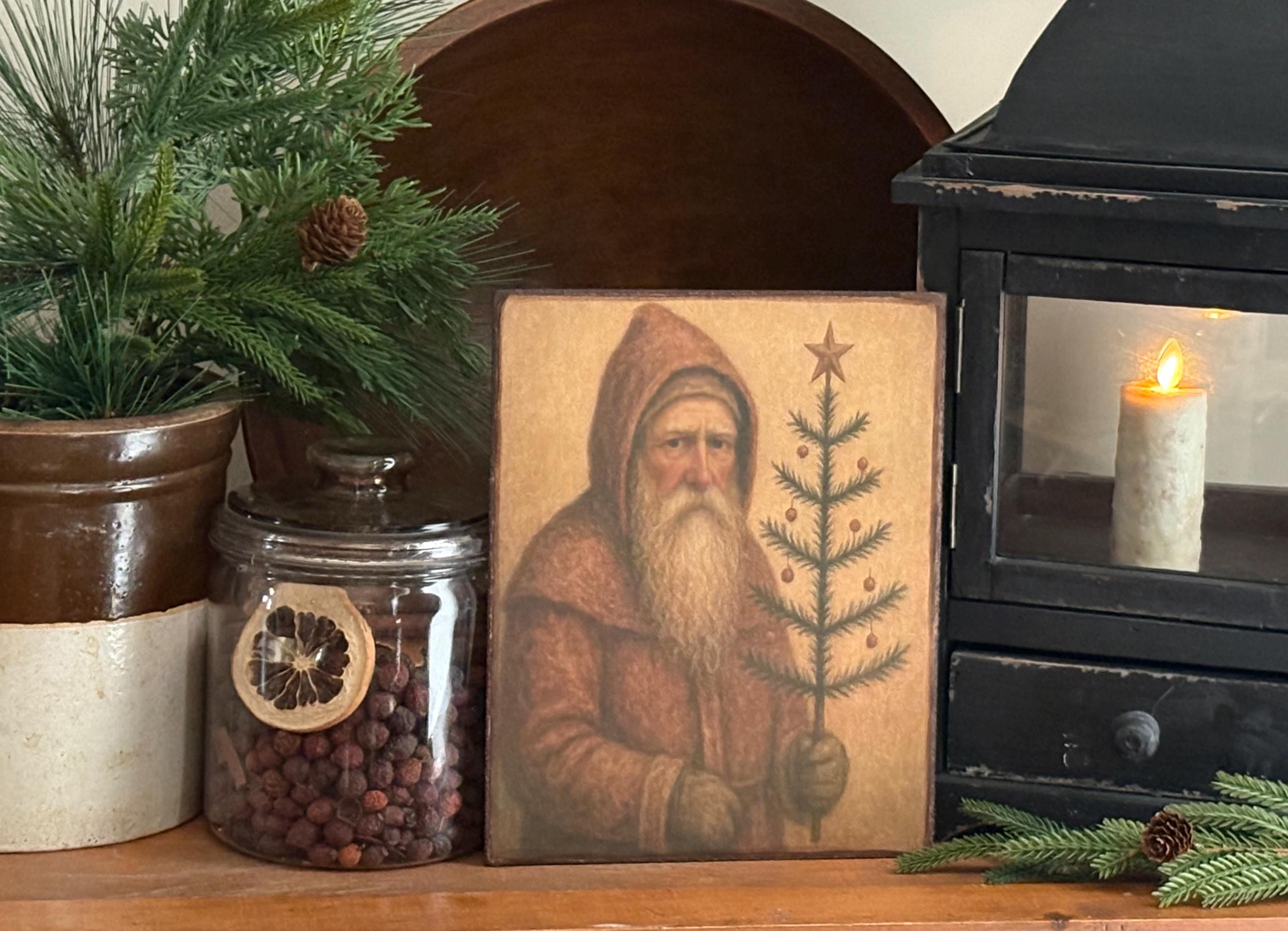 Handmade Primitive Belsnickel Santa Colonial Folk Art Christmas Feather ...