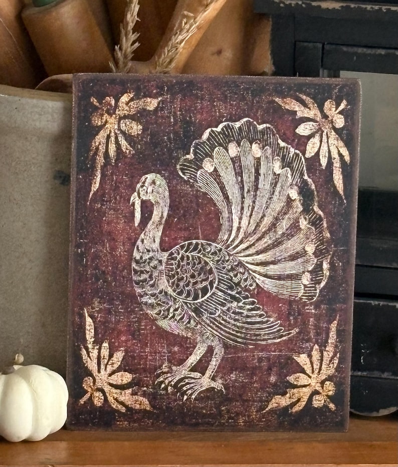 Handmade Primitive Turkey Thanksgiving Fall Print on Canvas Board 5x7 ...