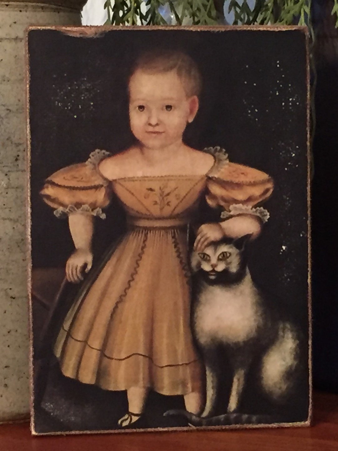 Handmade Antique Reproduction Primitive Folk Art Girl in Gold Dress ...