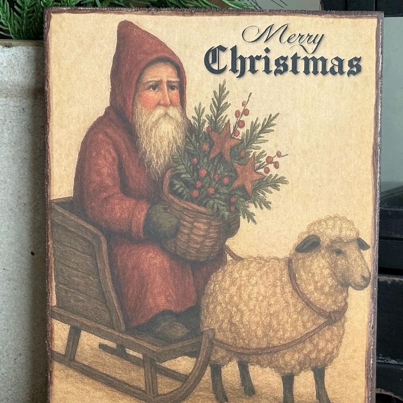 Santa With Sheep Print - Etsy