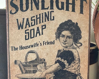 Handmade Vintage Laundry Sign Primitive Folk Art Print on Canvas Board ...