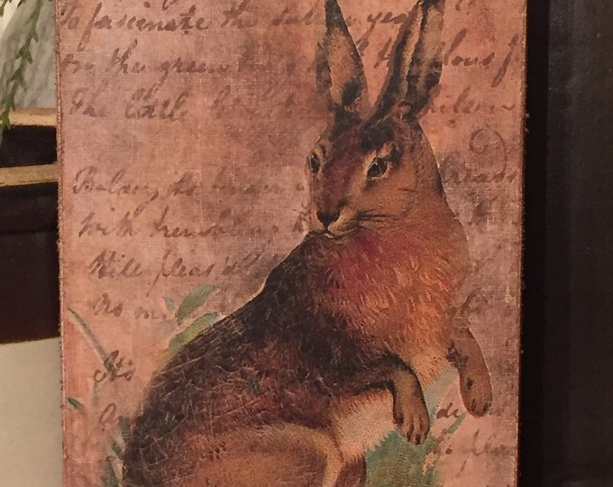 Handmade Primitive Folk Art Bunny Rabbit With Clover Print on - Etsy