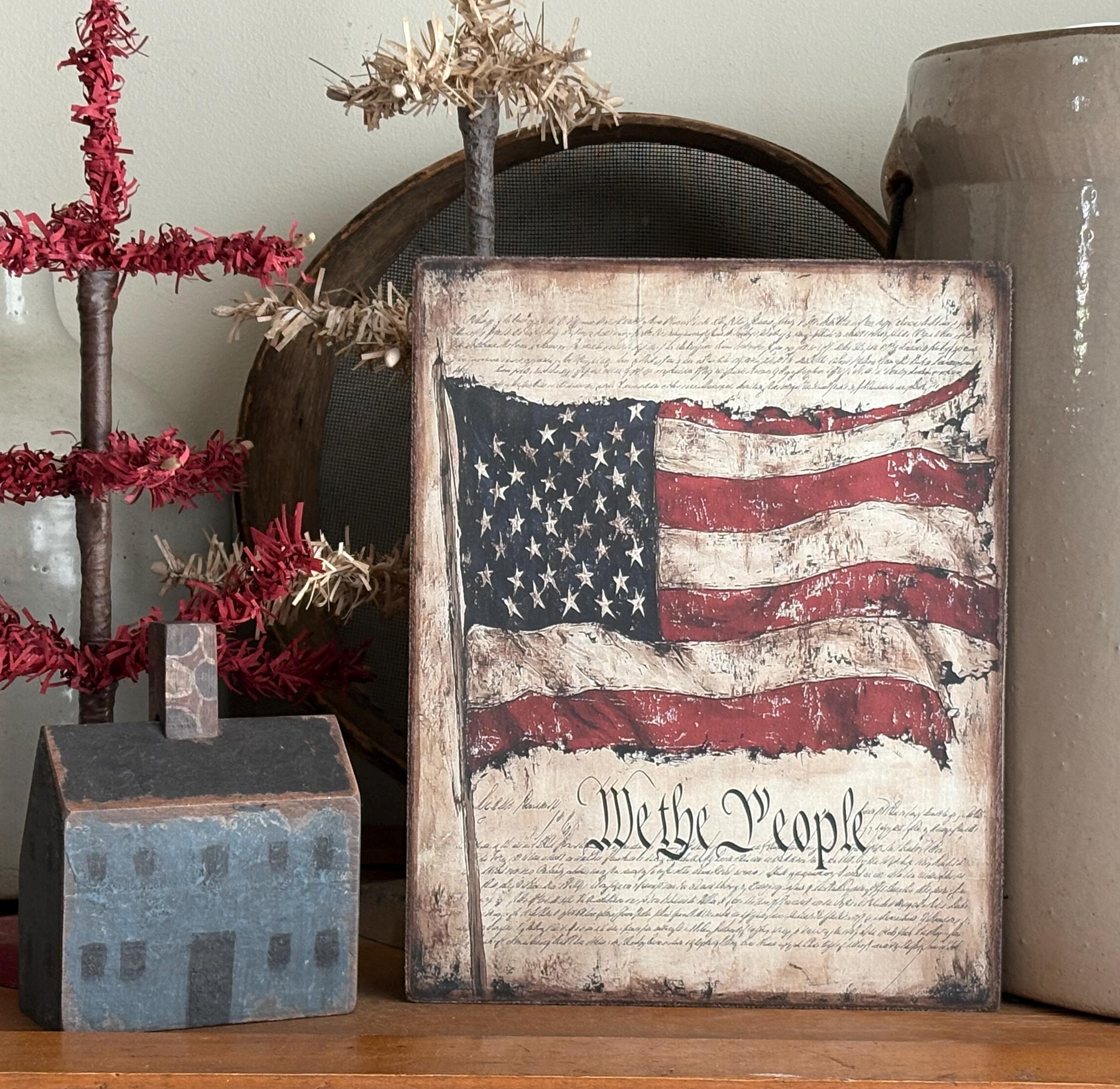 Handmade Primitive American Flag Patriotic Constitution We the People ...