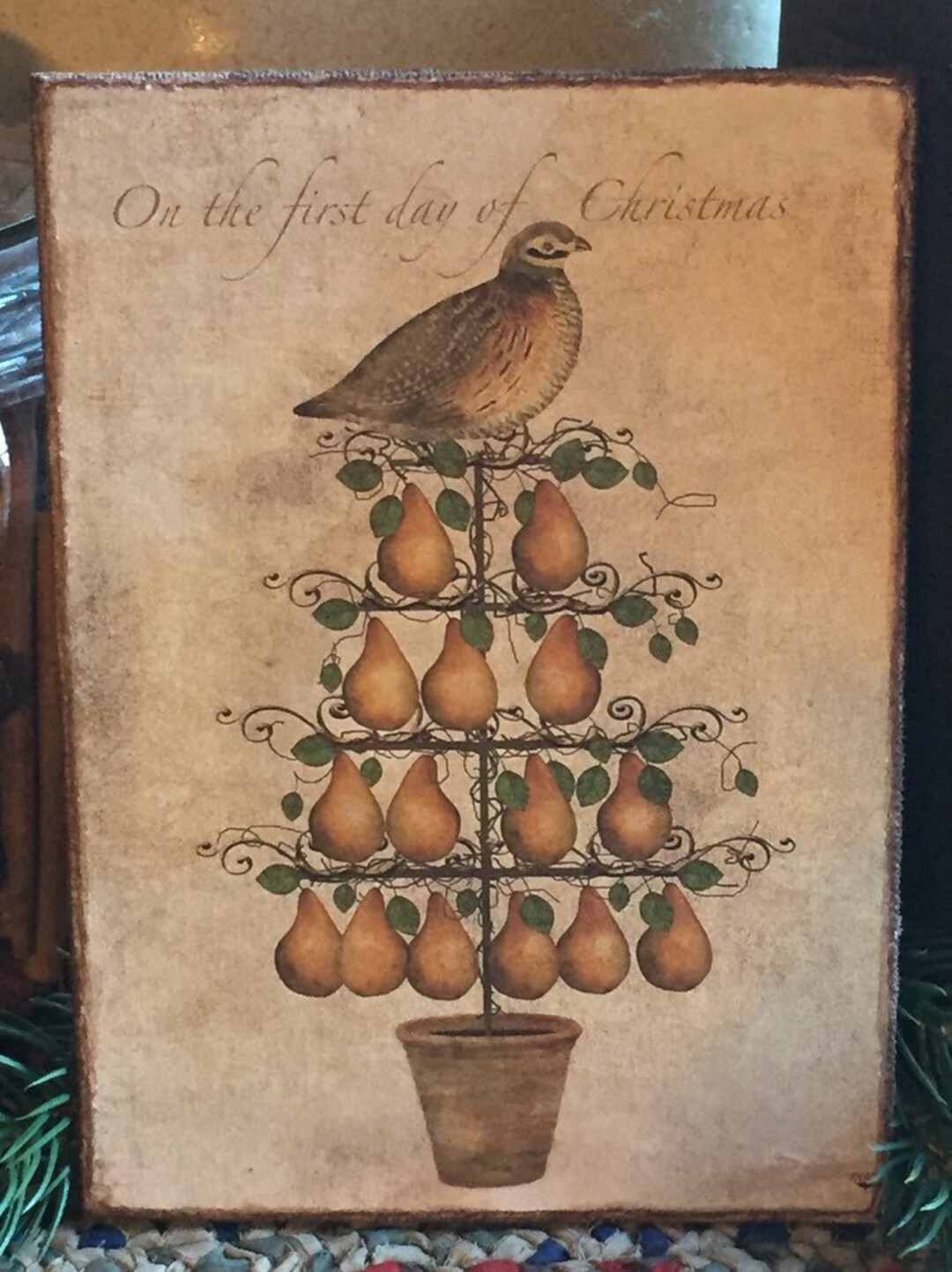Primitive Christmas Partridge in a Pear Tree Handmade Folk Art ...