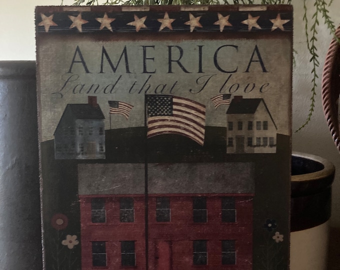 Handmade Primitive Salt Box House American Flag Patriotic Independence ...