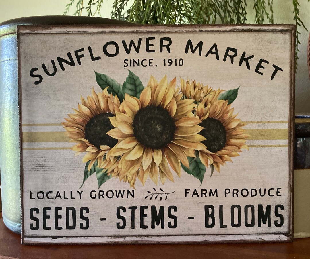 Handmade Summer Sunflower Market Farmhouse Sign Primitive Vintage Print ...