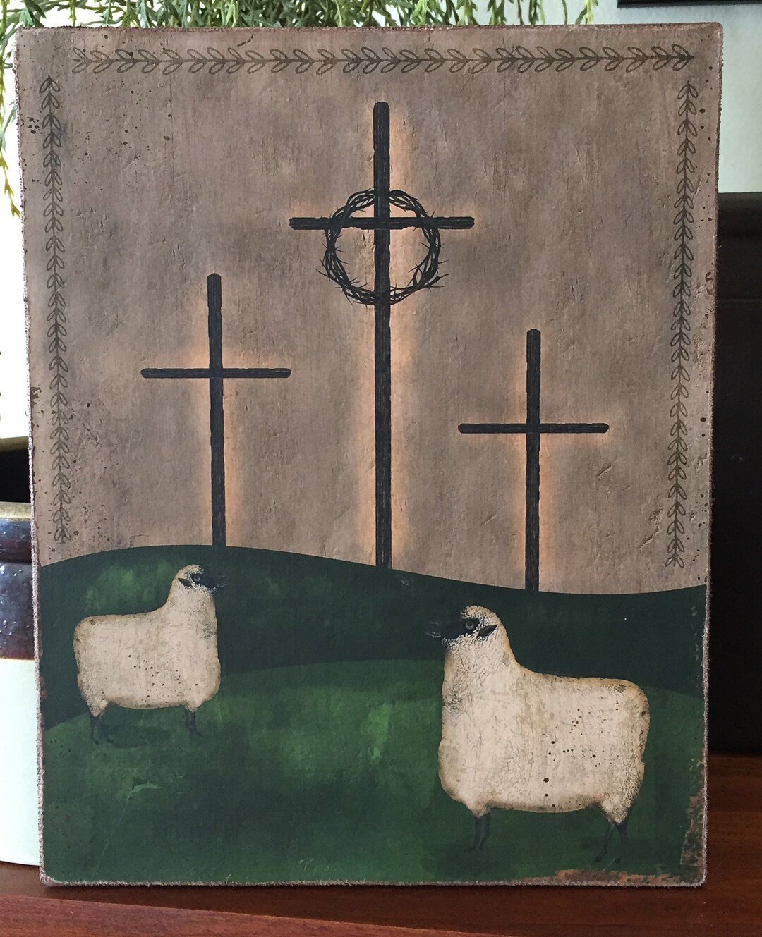 Handmade Primitive Folk Art Easter Spring Religious Christian Cross and ...