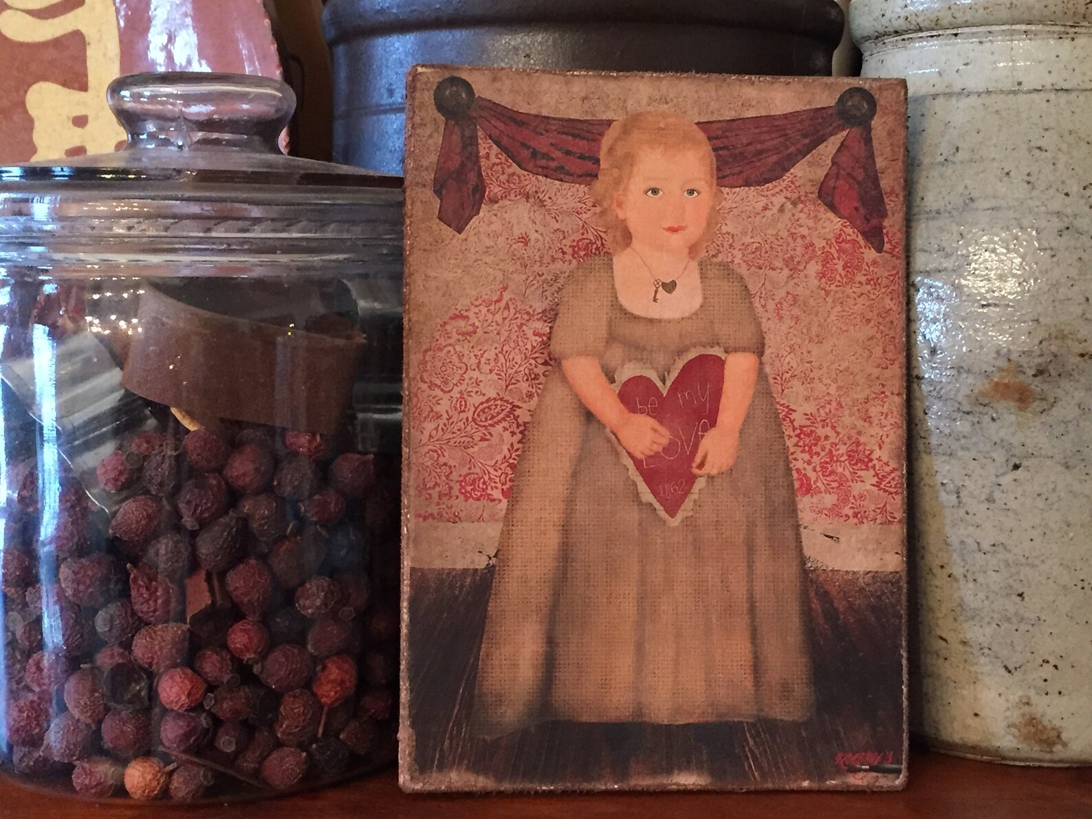 Handmade Primitive Folk Art Valentines Day Girl Heart Blonde With Plain ...