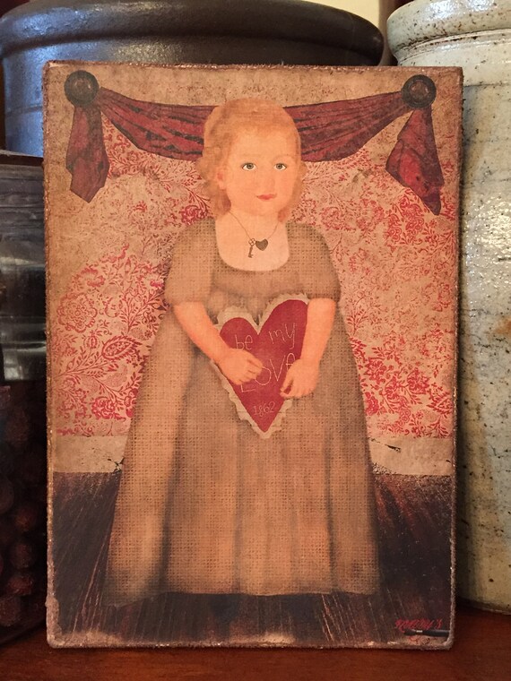 Handmade Primitive Folk Art Valentines Day Girl With Heart - Etsy