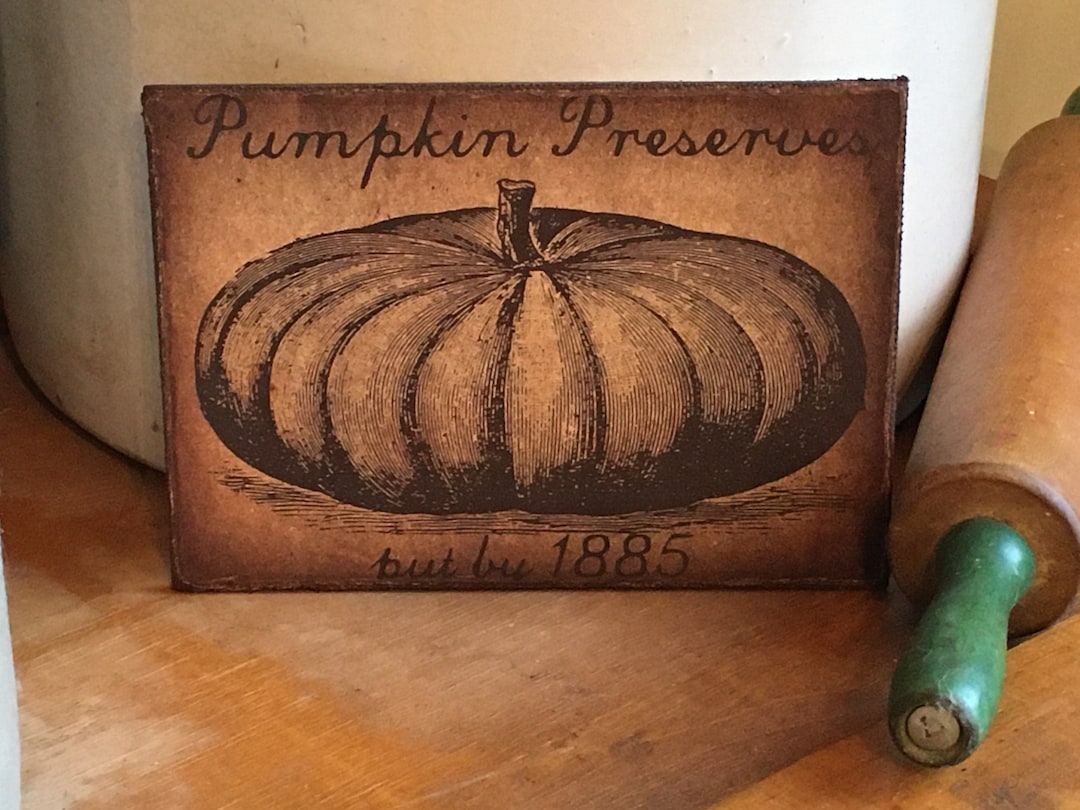 Handmade Primitive Folk Art Fall Pumpkin Preserves 1885 Print on Canvas ...
