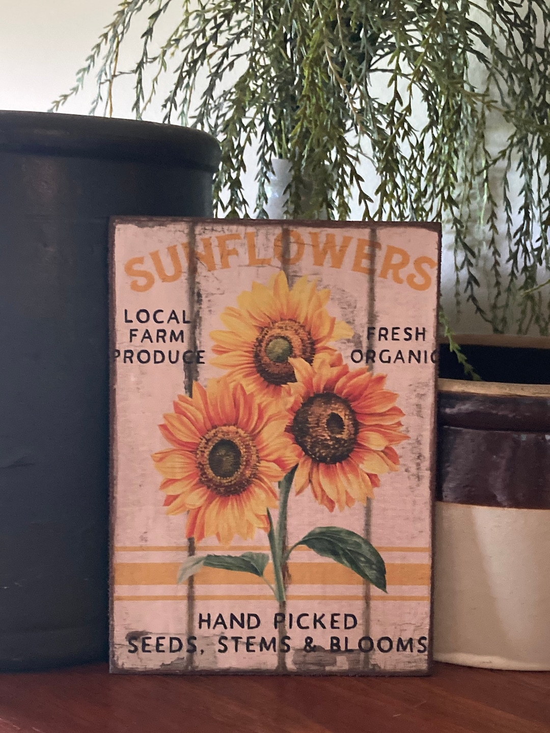 Handmade Summer Sunflower Farmhouse Sign Primitive Vintage Print on ...