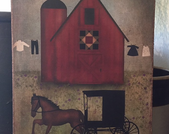 Primitive Folk Art Amish Barn With Buggy and Horse Print on - Etsy