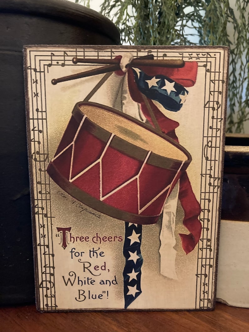 Handmade Patriotic Drum Sheet Music Independence Day Primitive Vintage ...