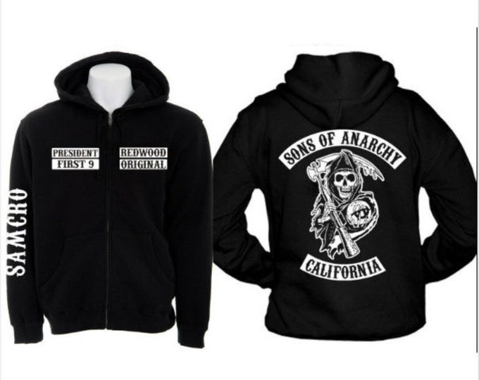 SONS OF ANARCHY Unisex Samcro California Harley Rider Zipped Hoodie All Sizes in Black Small to ...