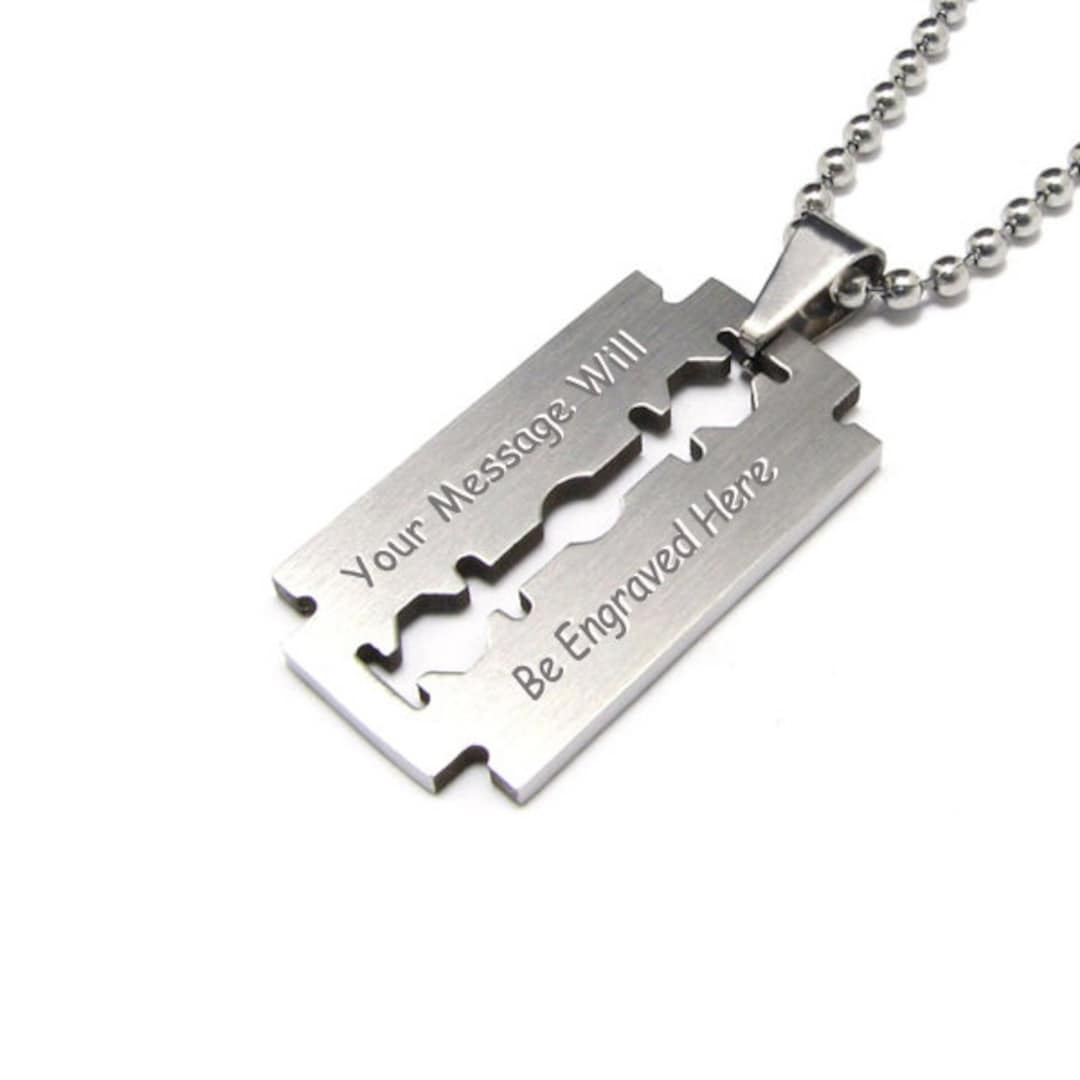 CUSTOM ENGRAVED PERSONALIZED Stainless Steel Razor Blade Necklace ...