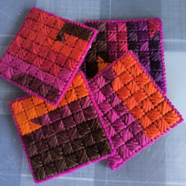 Plastic Canvas Coaster Set in Navy and Pink - Etsy