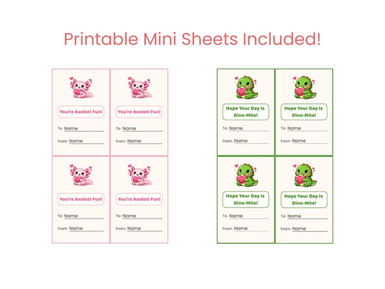 Simple Animal Valentines Template - 5 4x6 Cards - Printable Mini Sheets ...