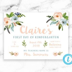 First Day of School Sign - Back to School Sign Girl Blush Floral Sign ...