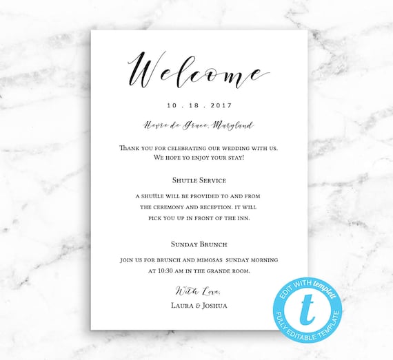 Letter For Hotel Guests Welcome Bag Wedding