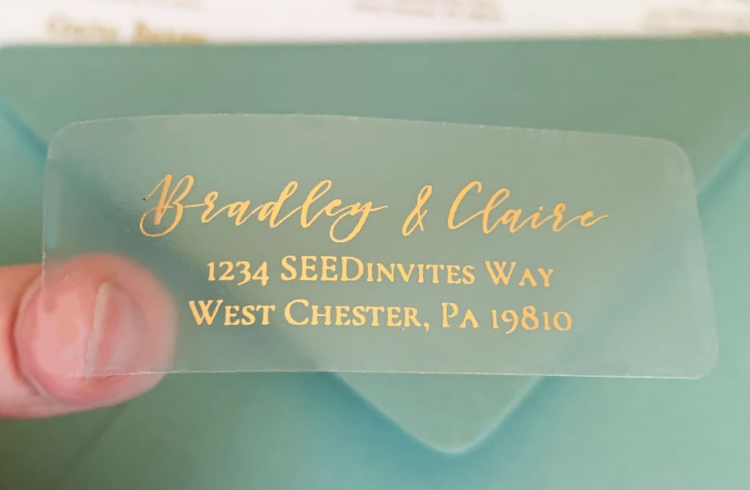 Return Address Labels, Clear Gold Foil Labels, Calligraphy Address ...