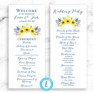 Sunflower Wedding Program, Sunflower Ceremony Printable Template ...