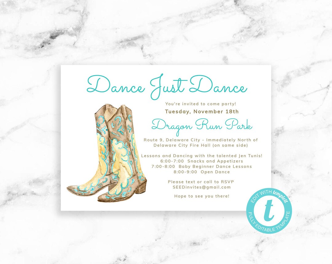 Cowboy Boots Birthday Party Invitation, Line Dance Invitation, Country ...