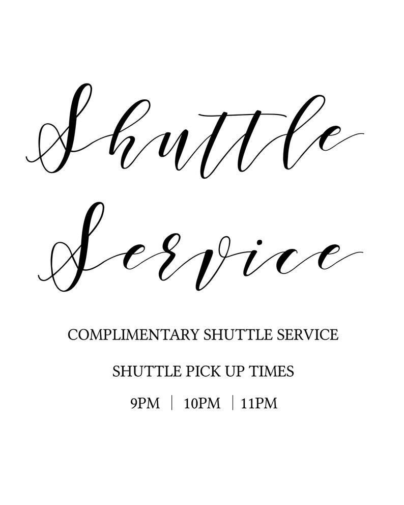 Shuttle Service Wedding Printable Download - Modern Script - Editable ...
