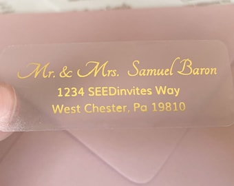 Return Address Labels Clear Gold Foil Labels Calligraphy | Etsy