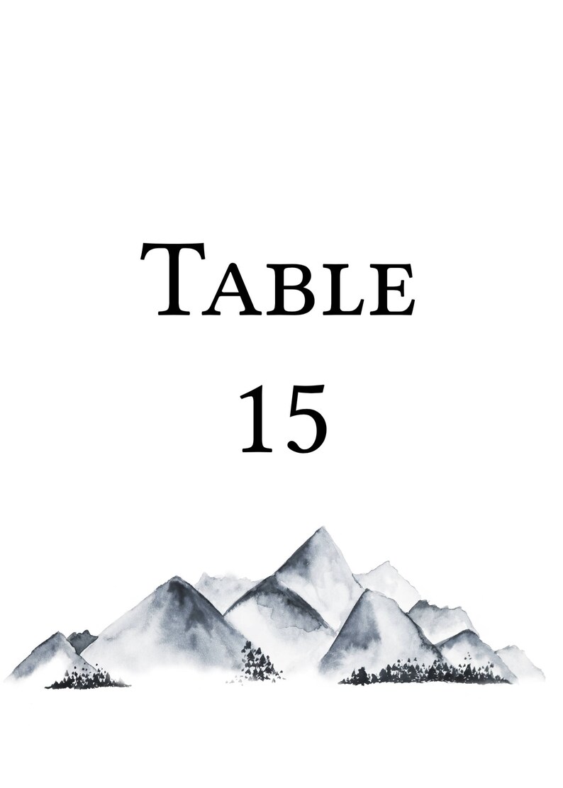 Wedding Table Numbers Sign Watercolor Mountains Editable - Etsy