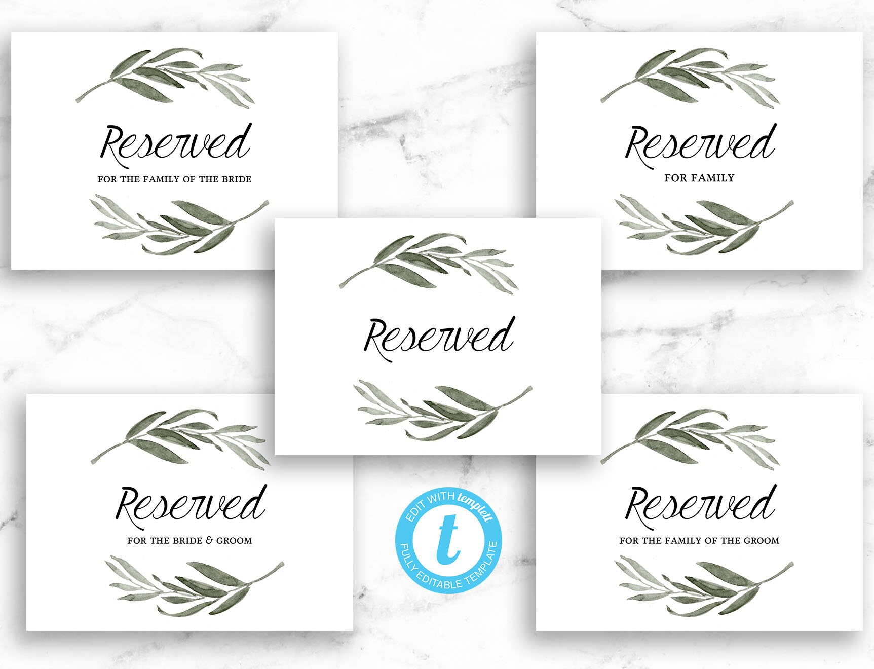 Editable Reserved Seat Sign for Wedding Greenery Printable | Etsy