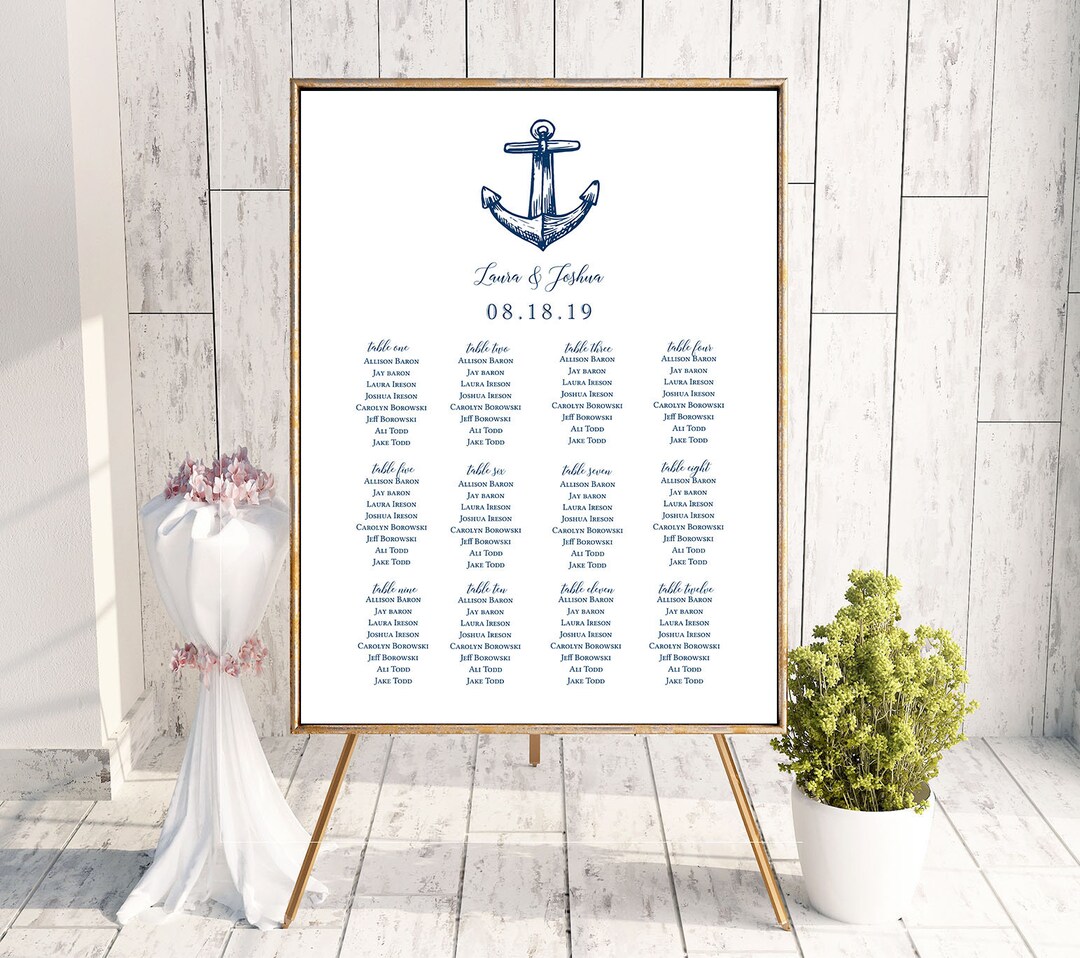 Nautical Wedding Seating Chart Sign Poster - Anchor Seating Chart ...