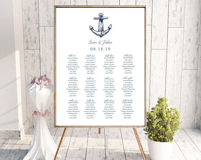 Nautical Wedding Seating Chart Sign Poster Anchor Seating - Etsy