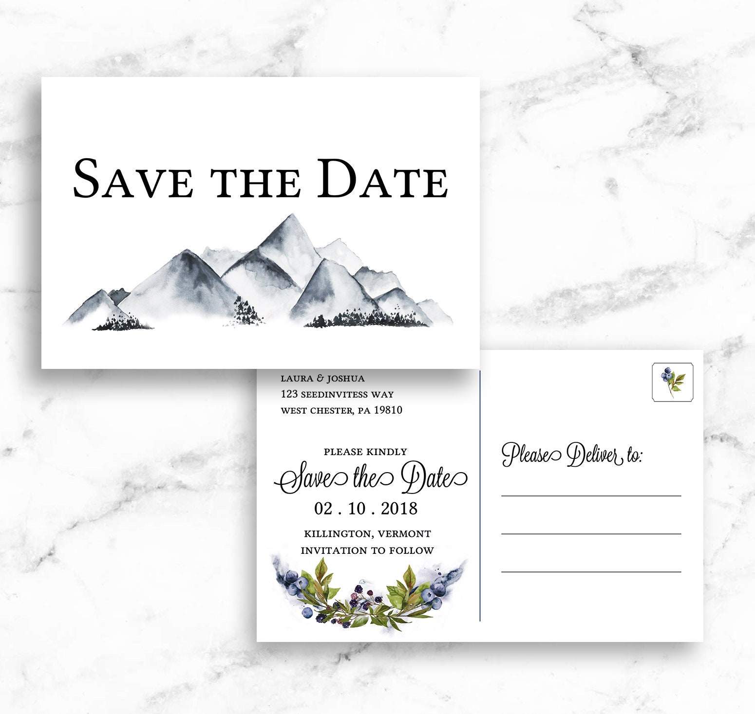 Save the Date Postcard Post Card Watercolor Mountain - Printable ...