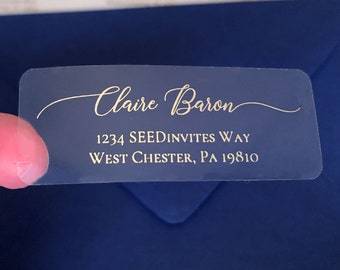 Return Address Labels Clear Gold Foil Labels Calligraphy | Etsy