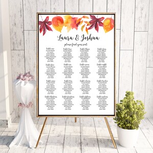 Fall Wedding Seating Chart Sign Poster - Fall Leaves- Editable Template ...