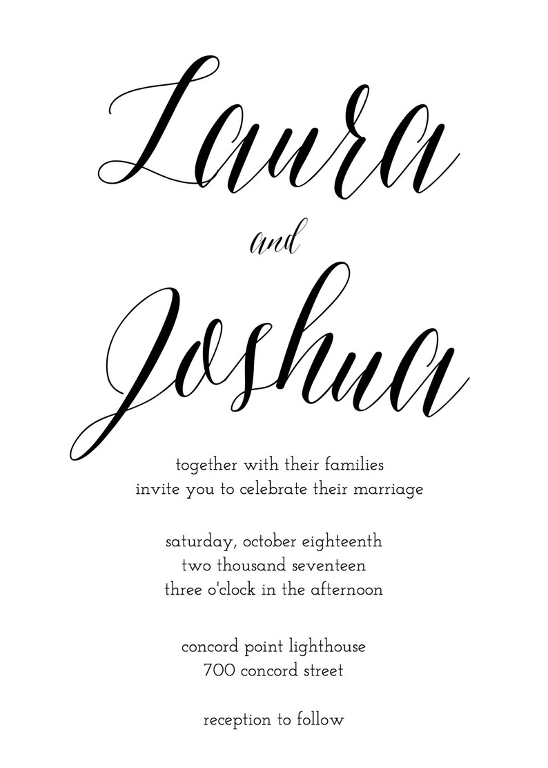 Wedding Invitation Suite Modern Large Script Printable | Etsy