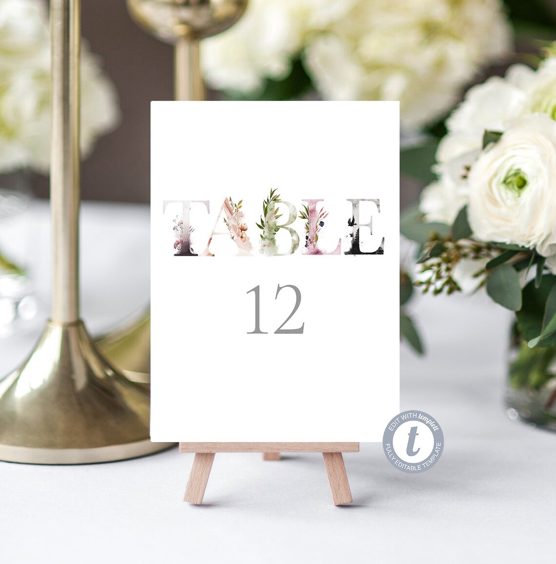 Boho Wedding Table Numbers Sign - Woodland Watercolor - Editable Table ...