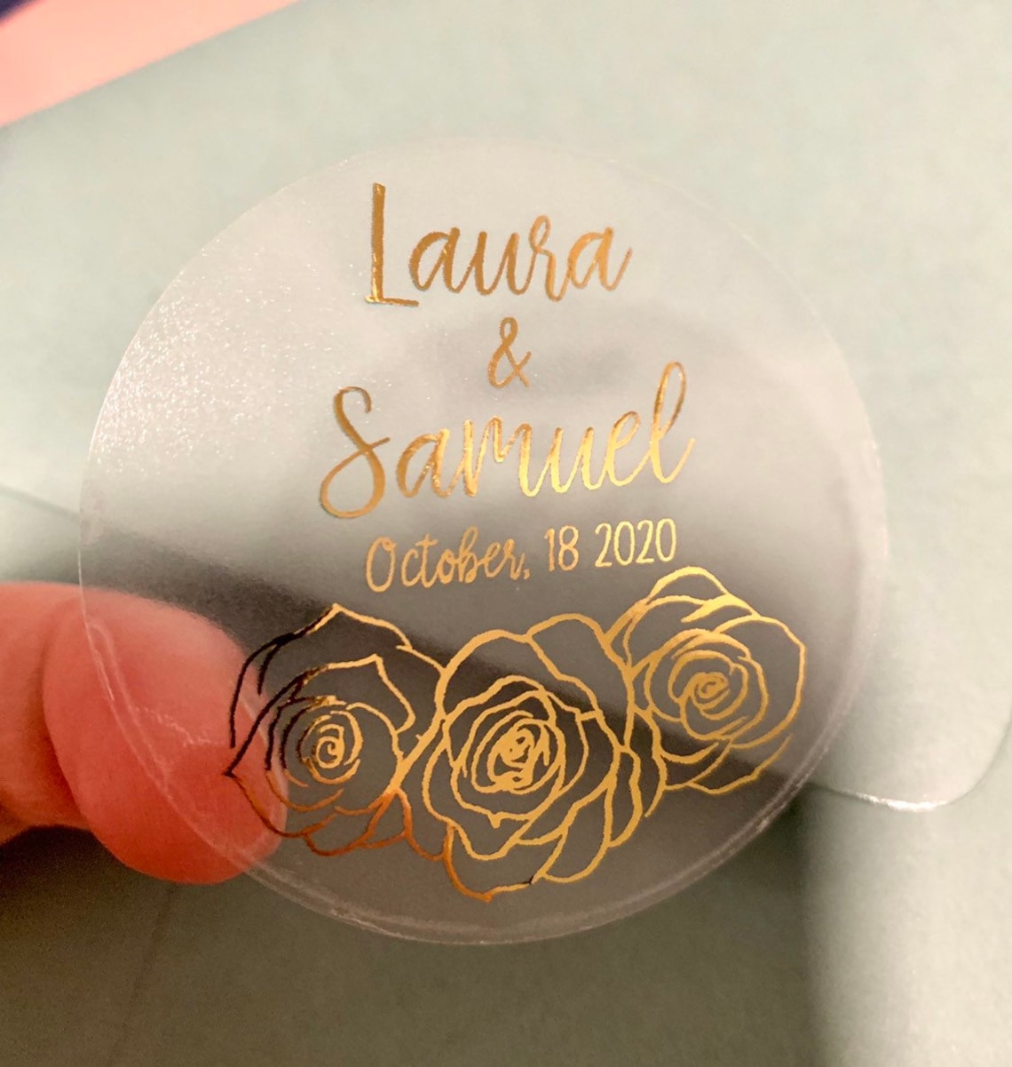 2 Gold Foil Wedding Stickers Rose Gold Personalized - Etsy