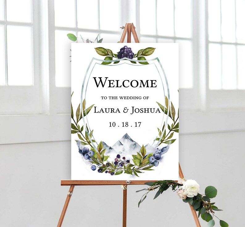 Mountain Wedding Welcome Sign Poster - Watercolor Mountains - Editable ...