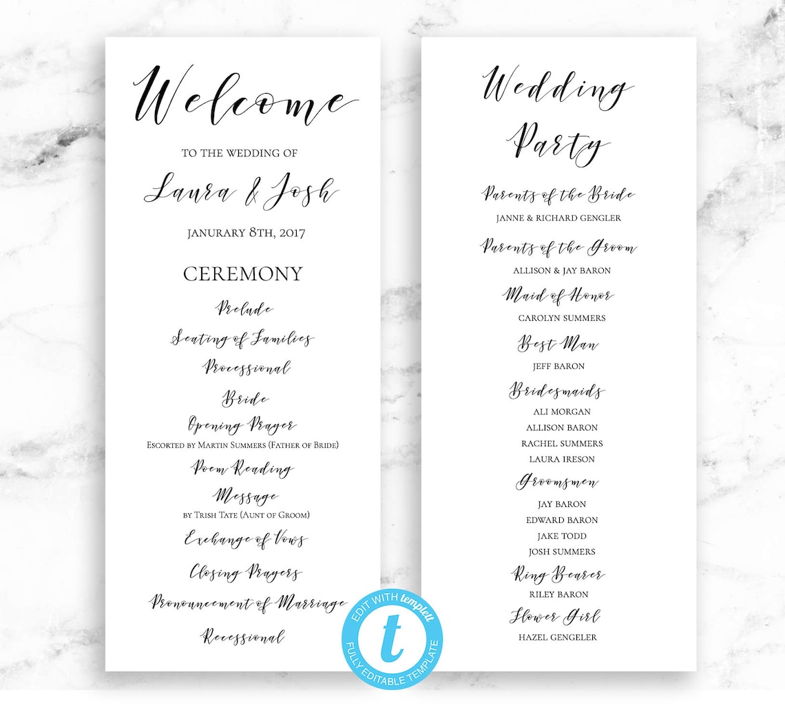Script Wedding Program Ceremony Printable Template - Modern Script ...